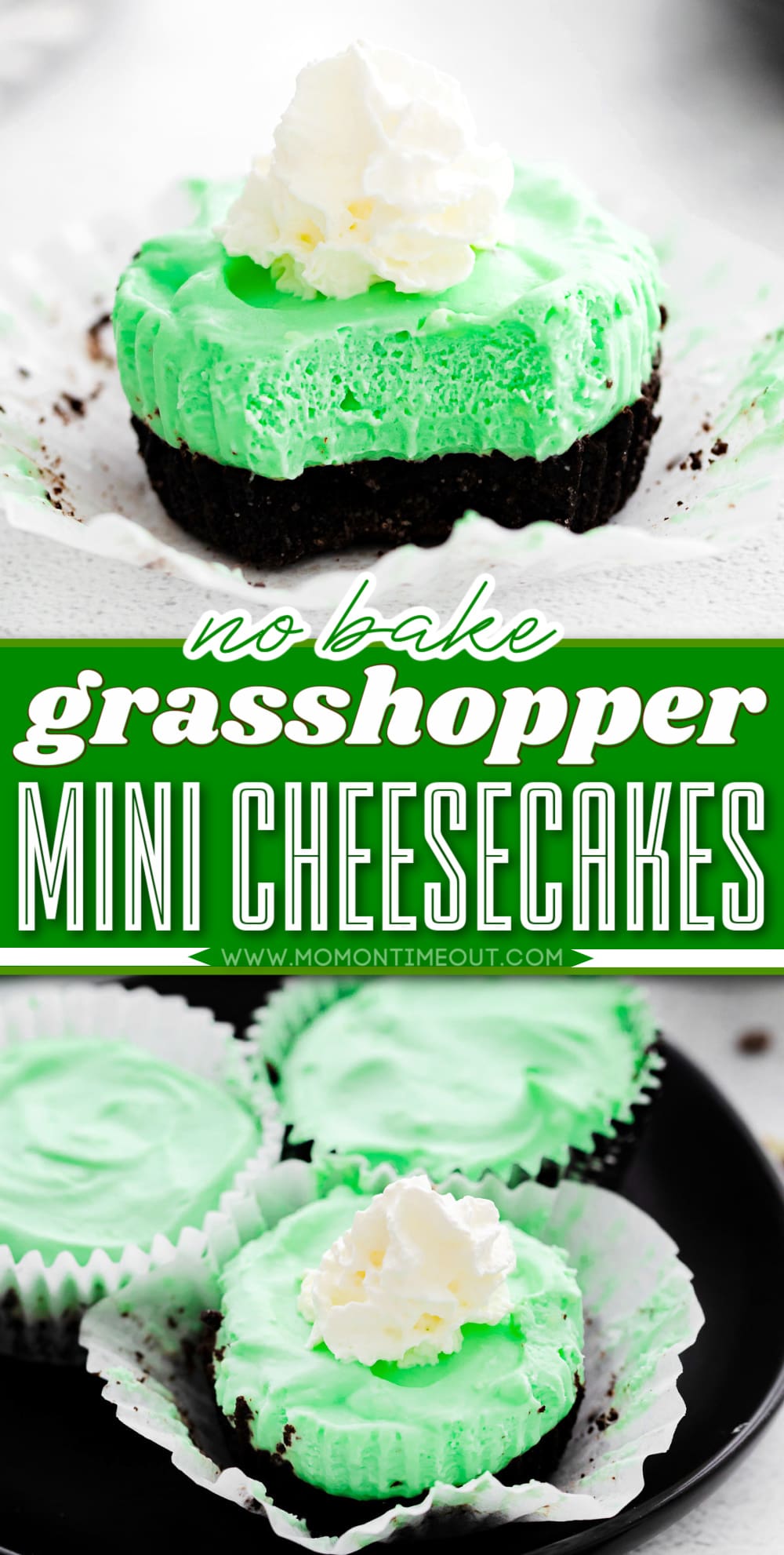 Grasshopper Mini Cheesecakes (No Bake!) - Mom On Timeout
